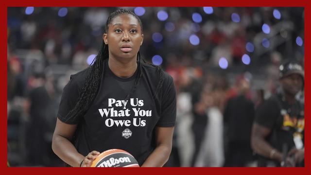 WNBA players wear shirts that read ‘Pay Us What You Owe Us’